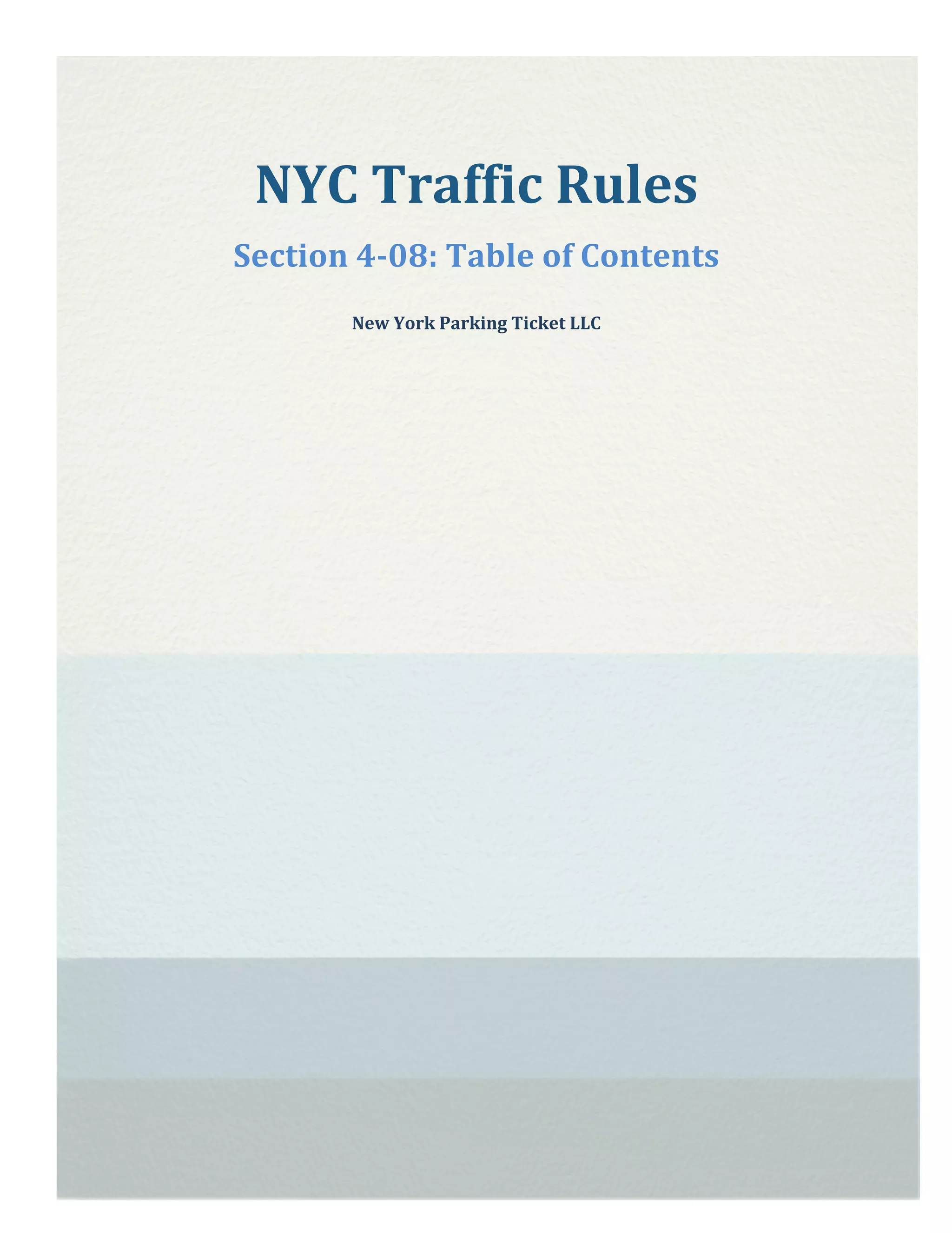 NYC Traffic Rules: Table of Contents_4-08 | PDF
