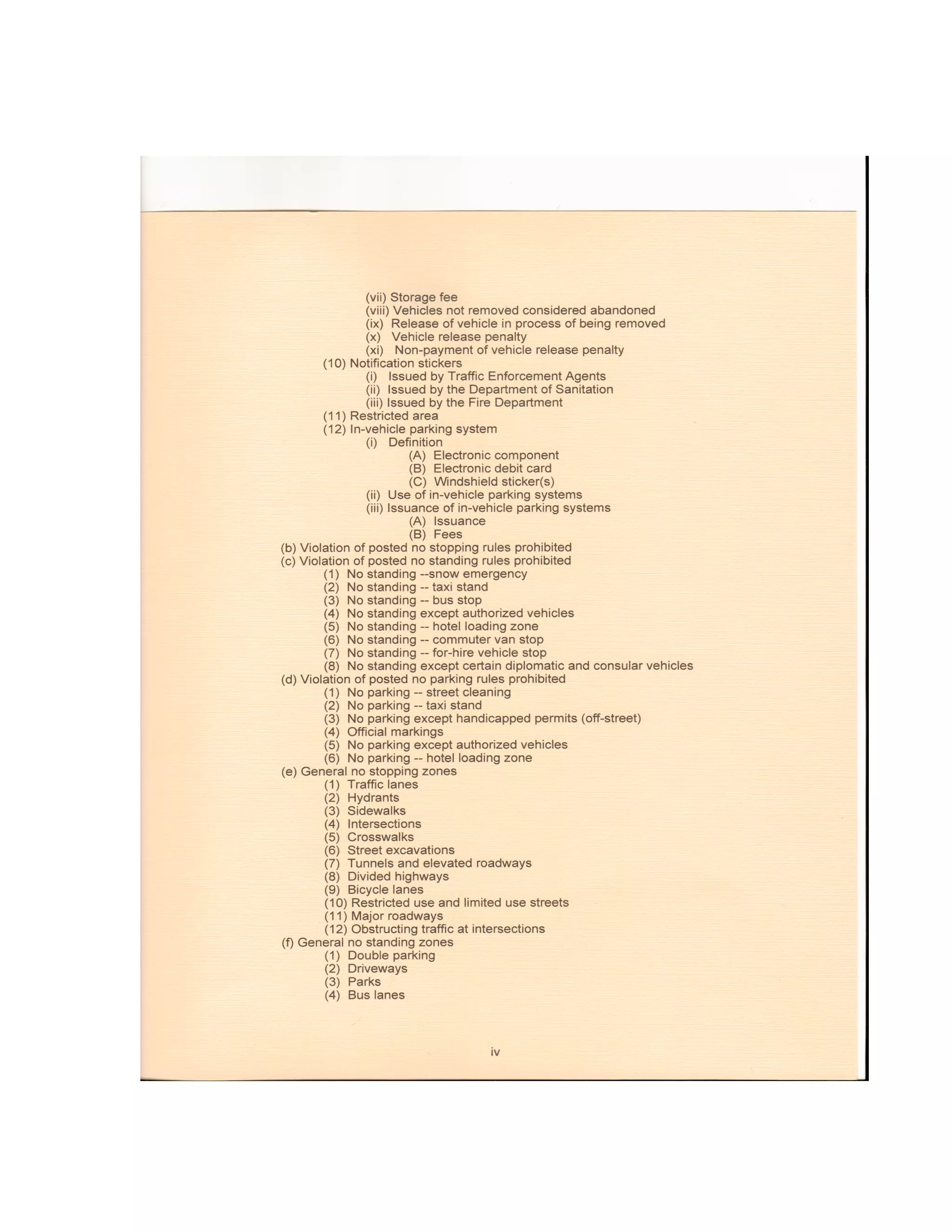 NYC Traffic Rules: Table of Contents_4-08 | PDF