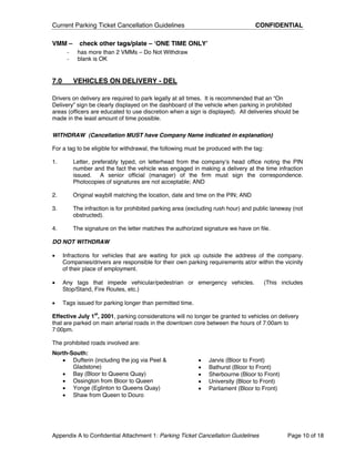 City of Toronto Parking Ticket Confidential (Cancellation) Guidelines | PDF