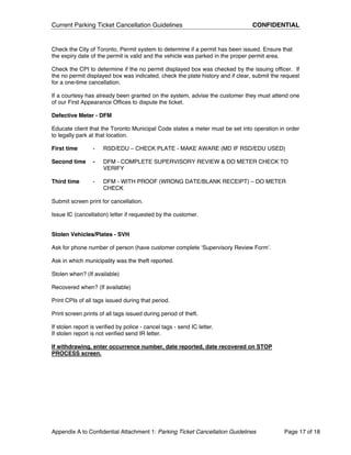 City of Toronto Parking Ticket Confidential (Cancellation) Guidelines | PDF
