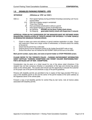 City of Toronto Parking Ticket Confidential (Cancellation) Guidelines | PDF