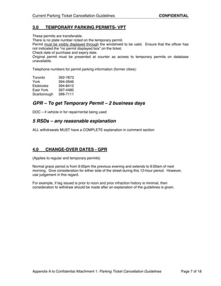 City of Toronto Parking Ticket Confidential (Cancellation) Guidelines | PDF