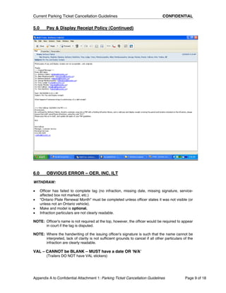 City of Toronto Parking Ticket Confidential (Cancellation) Guidelines | PDF