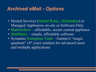 eMail Archiving - Issues and Options | PPT