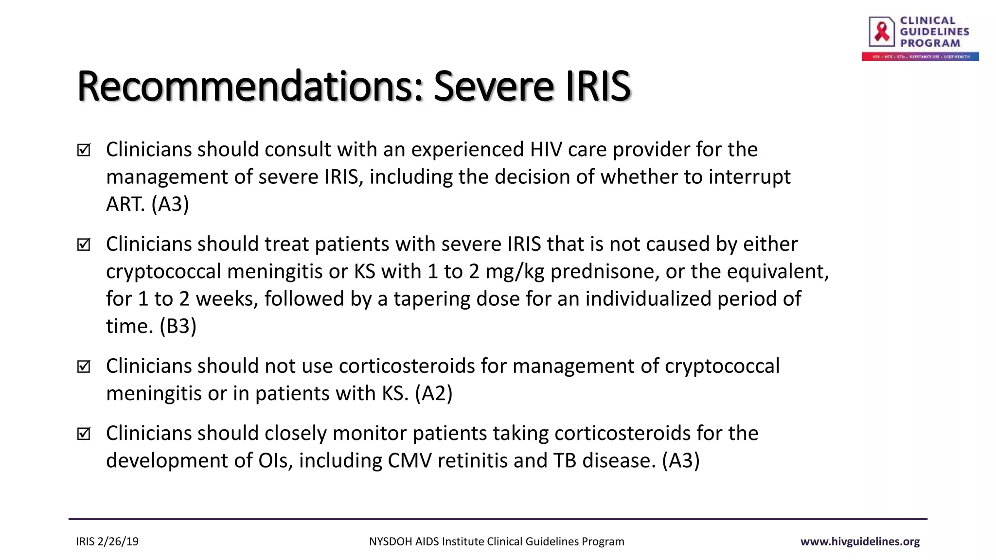 NYSDOH AI Management of Immune Reconstitution Inflammatory Syndrome ...