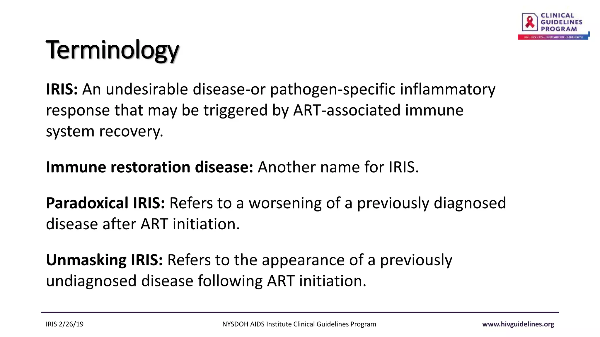 NYSDOH AI Management of Immune Reconstitution Inflammatory Syndrome ...