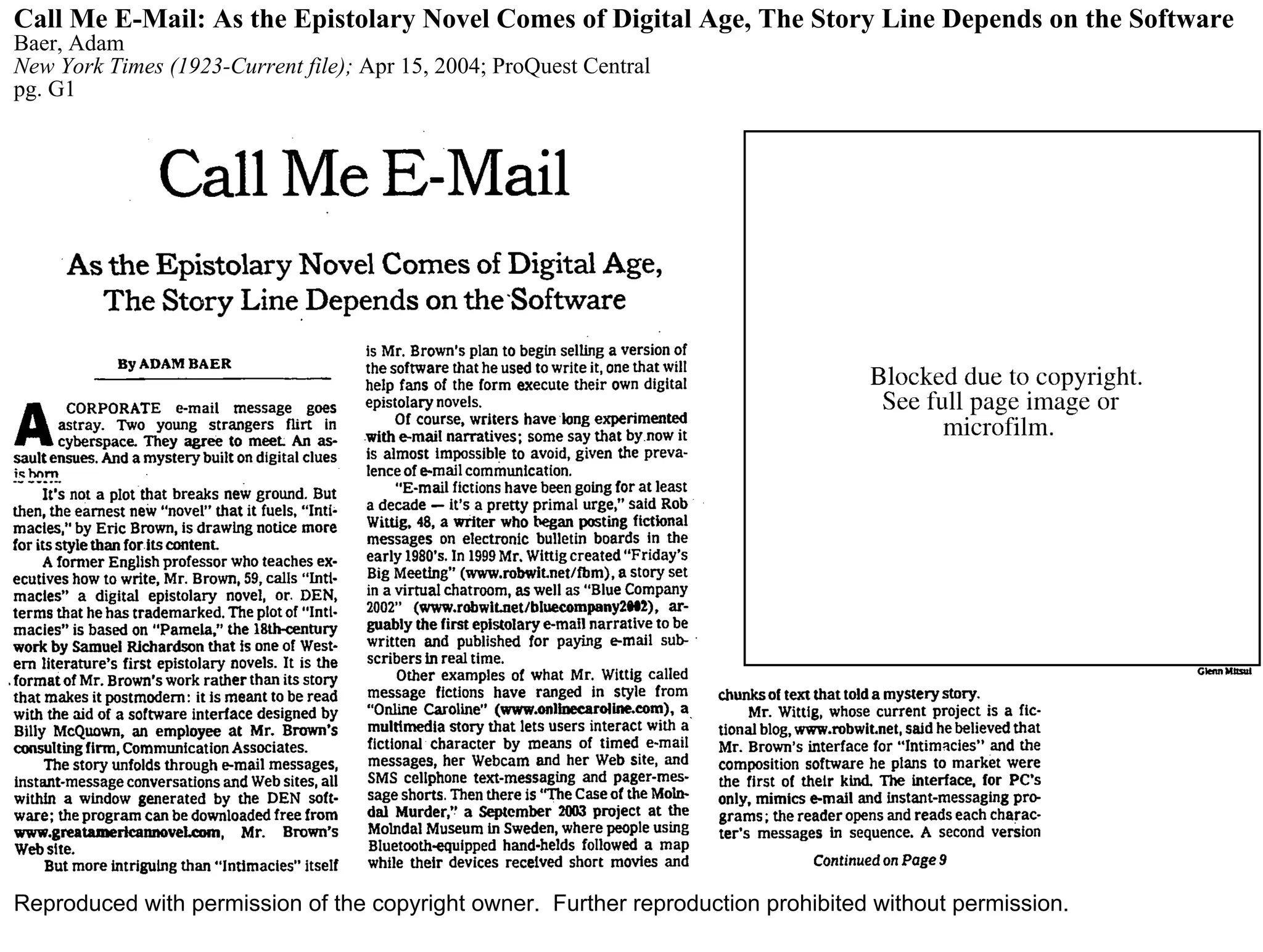 Call Me E-Mail - the New York Times - by Adam Baer | PDF