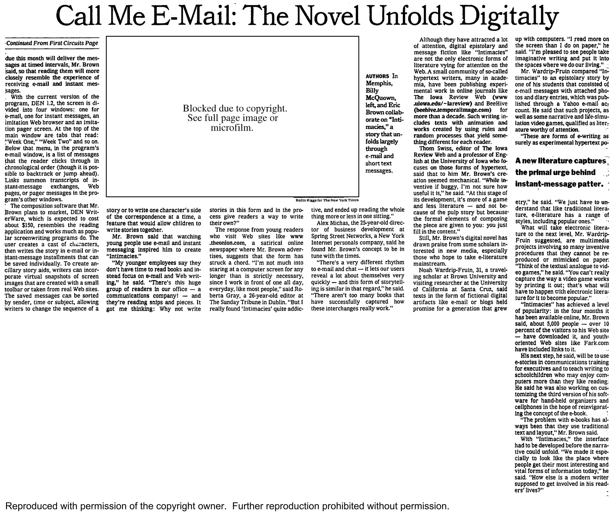 Call Me E-Mail - the New York Times - by Adam Baer | PDF