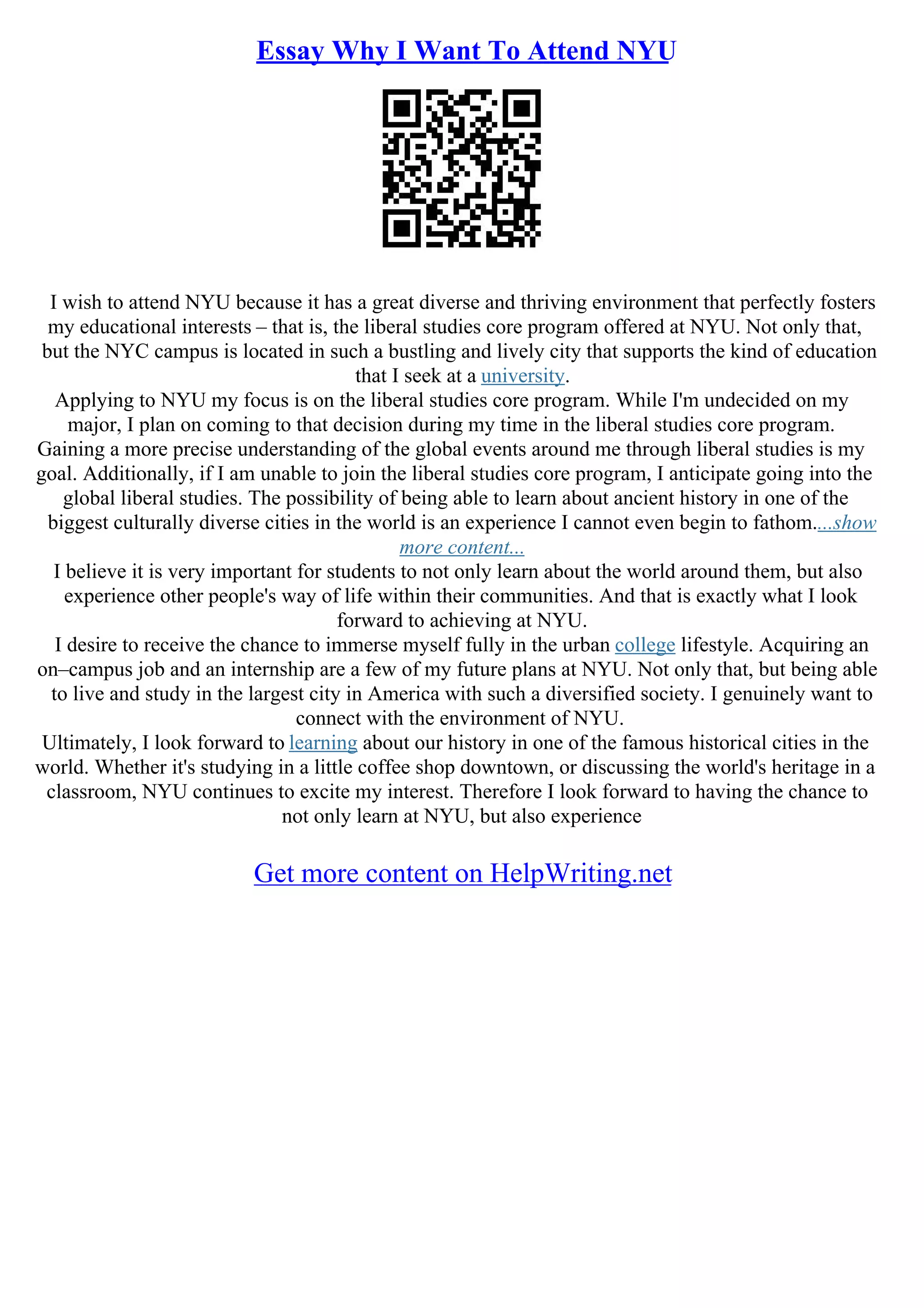 Nyu Entrance Essay | PDF