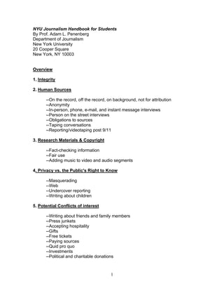 NYU Journalism Handbook for Students Ethics, Law and Good Practice | PDF