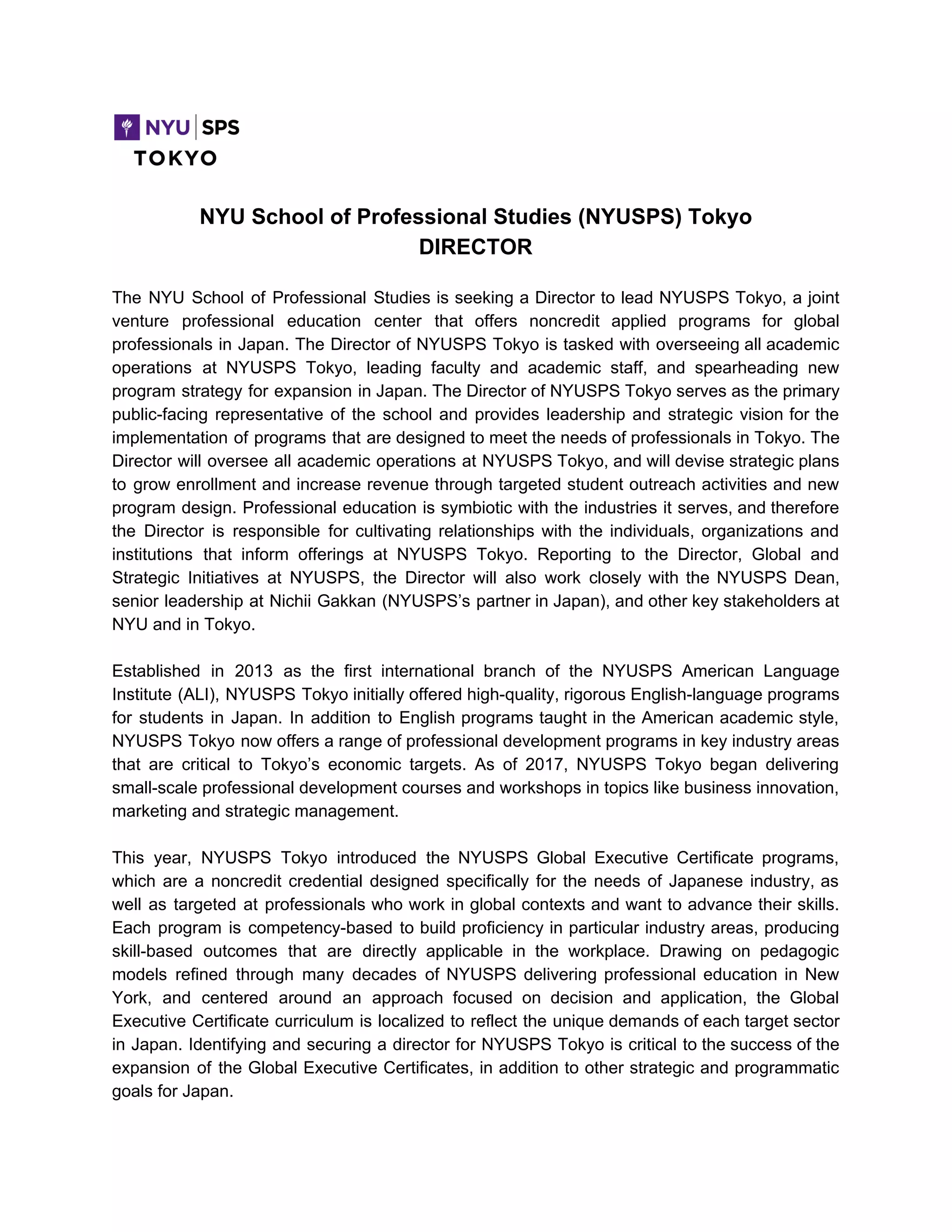 NYU SPS Tokyo Director | PDF