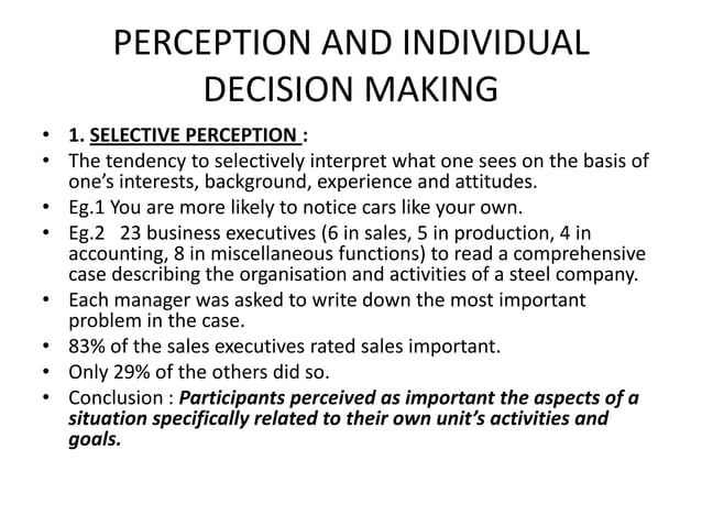 O.b. c 6 perception and individual decision making | PPTX | Science