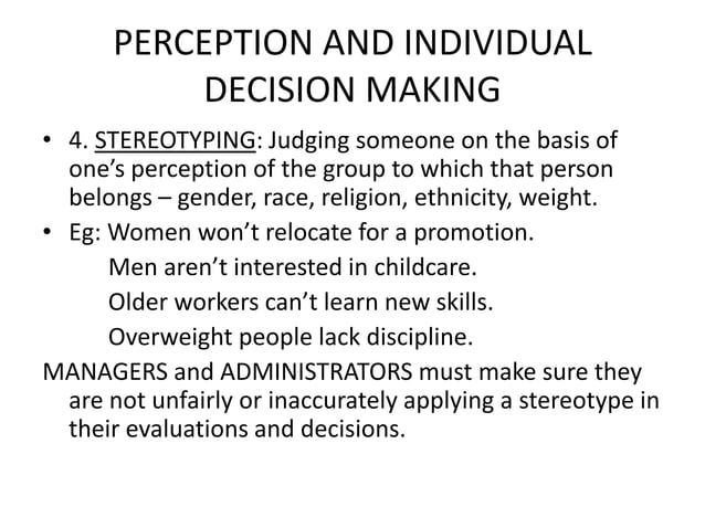 O.b. c 6 perception and individual decision making | PPTX | Science