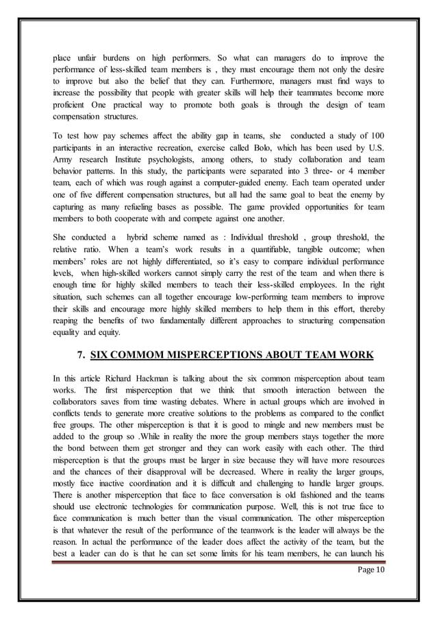 TEAM WORK REPORT | DOCX | Resume Writing and Advice | Job Search