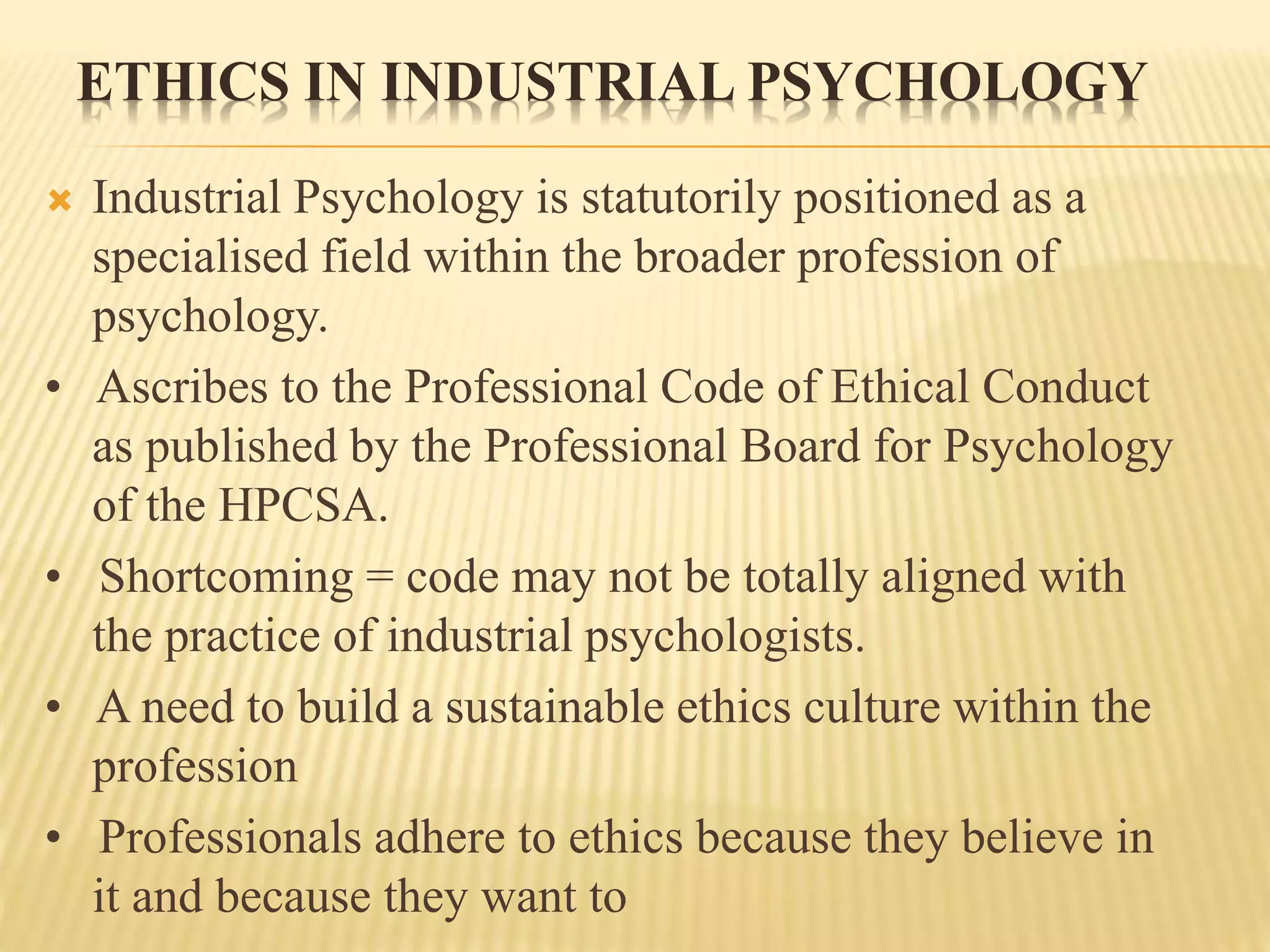 ethics in organizational psychlogy | PPTX
