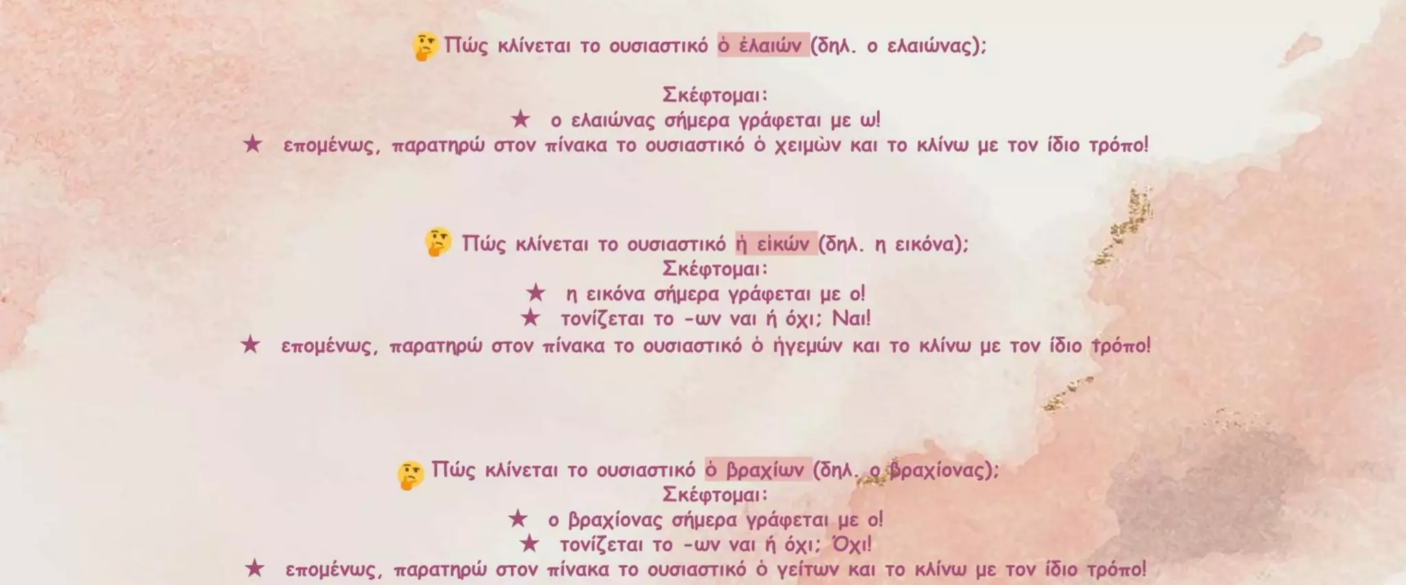 Ουσιαστικά Γ' Κλίσης! Ενρινόληκτα - Μονόθεμα ακατάληκτα σε ων (γεν ...