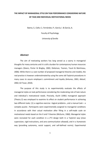 The impact of managerial style on task performance considering nature ...