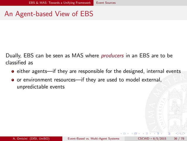 Event-Based vs. Multi-Agent Systems: Towards a Unified Conceptual Framework | PPT