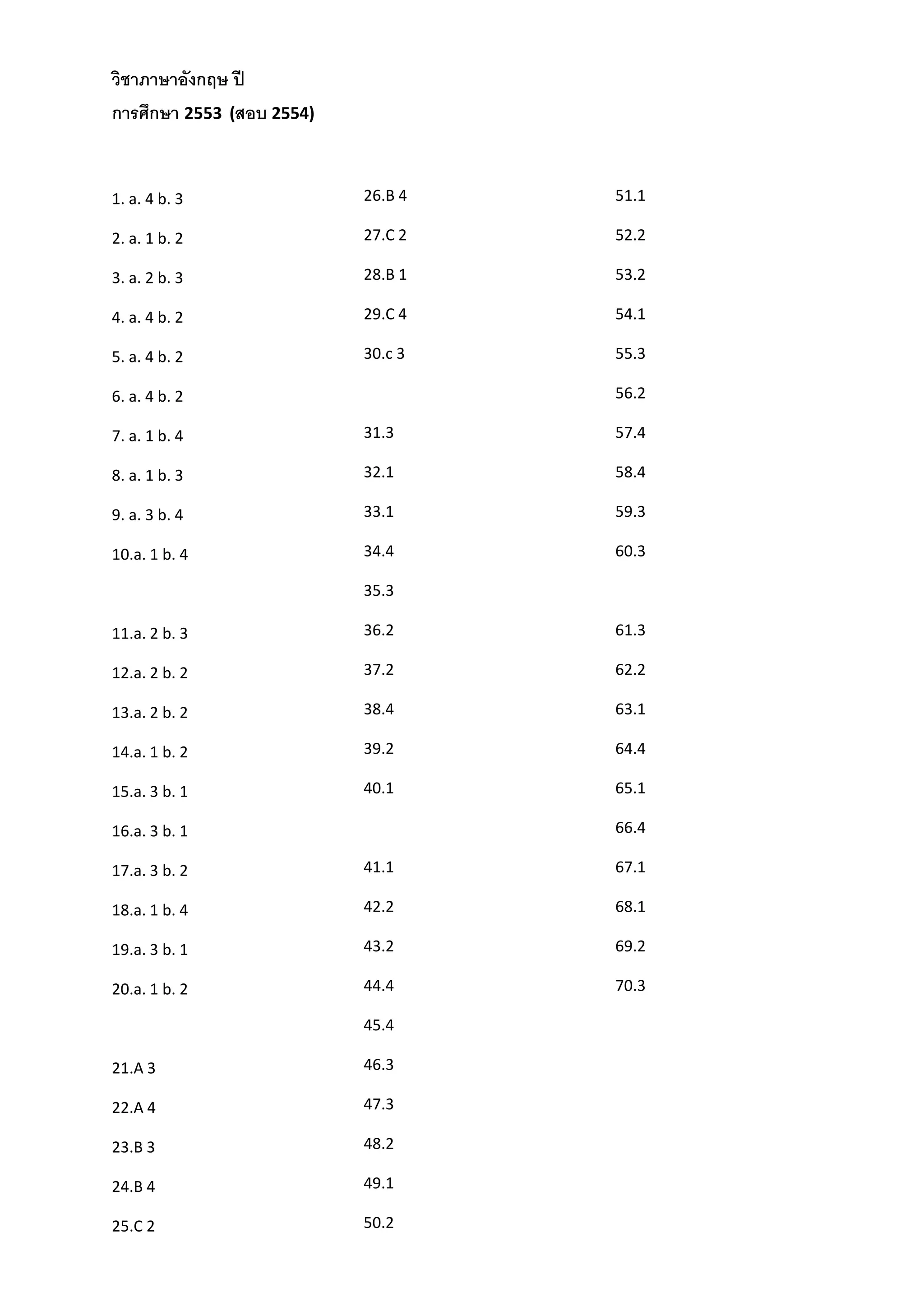 เฉลยO net 53 ภาษาอังกฤษ ม 6 | PDF