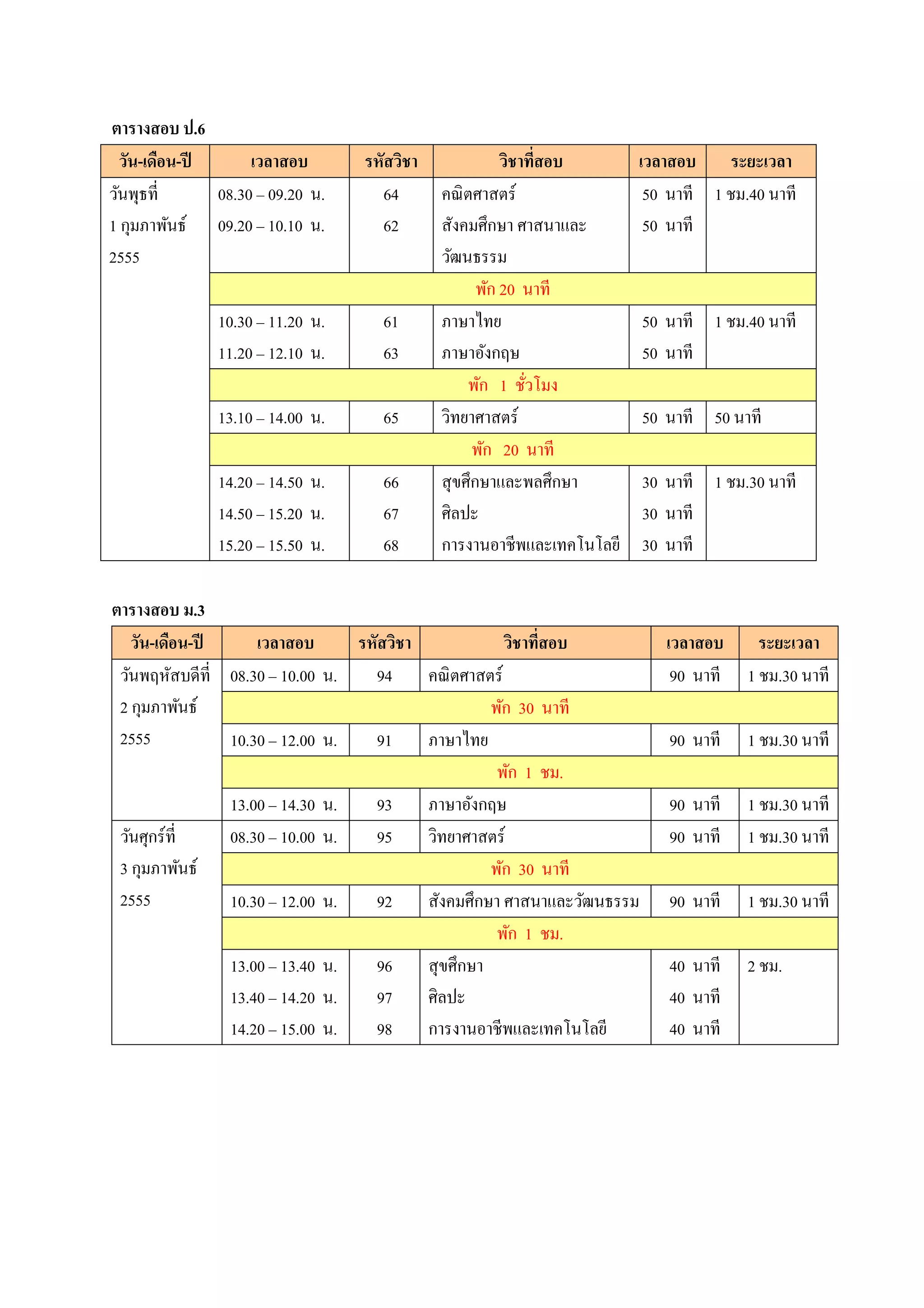ตารางสอบ O net 54 | PDF