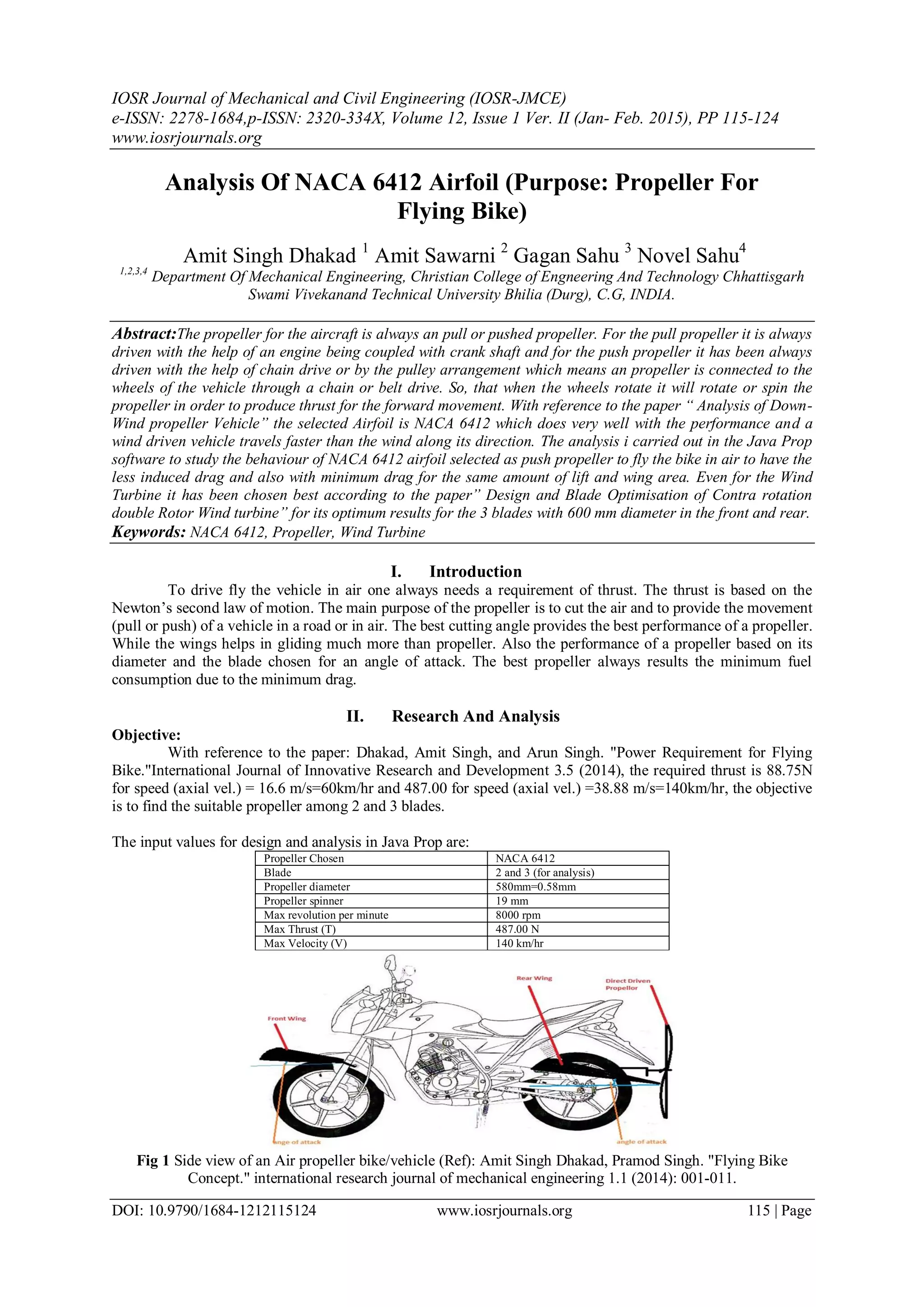 Analysis Of NACA 6412 Airfoil (Purpose: Propeller For Flying Bike) | PDF