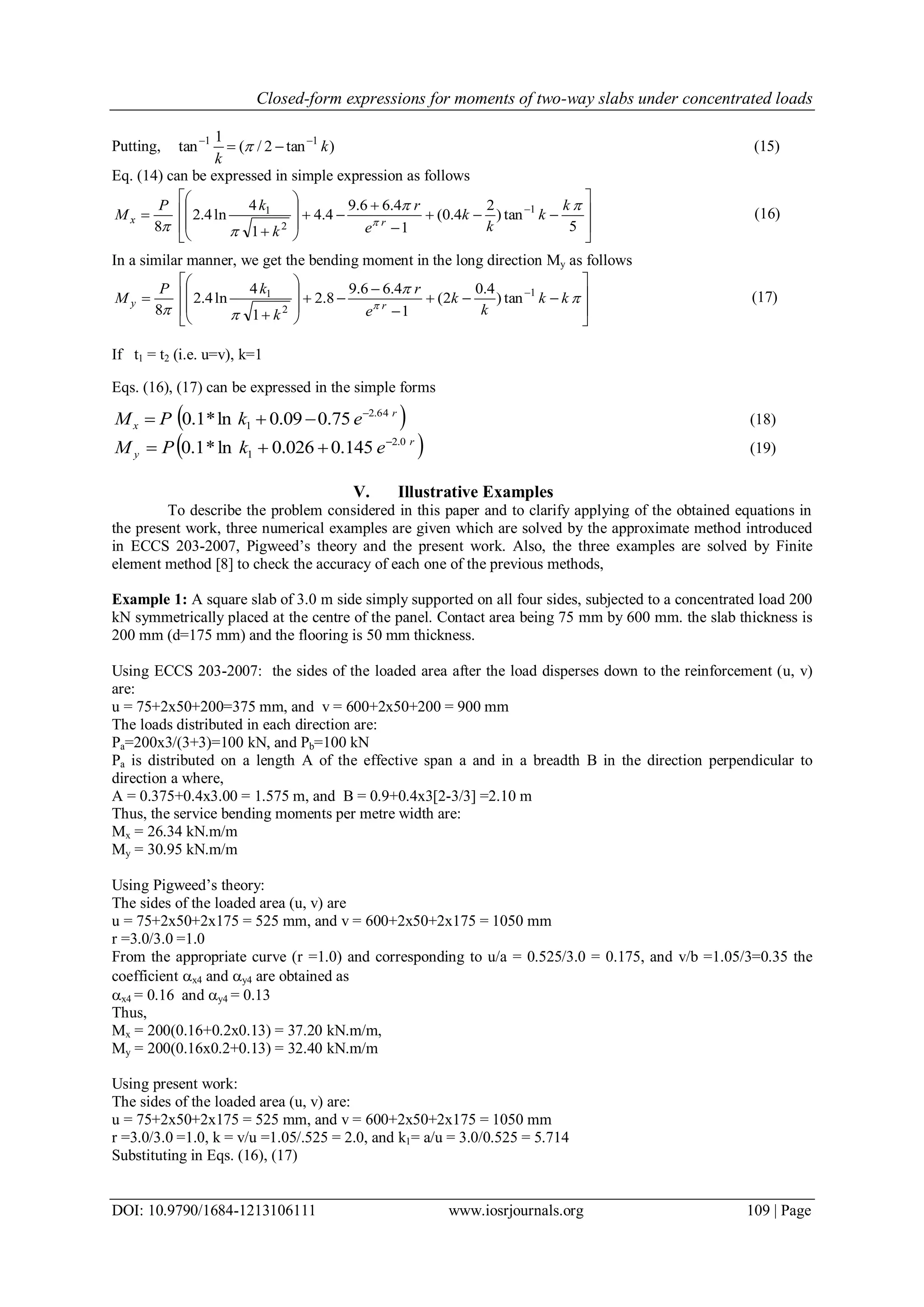 Closed-Form Expressions for Moments of Two-Way Slabs under Concentrated ...