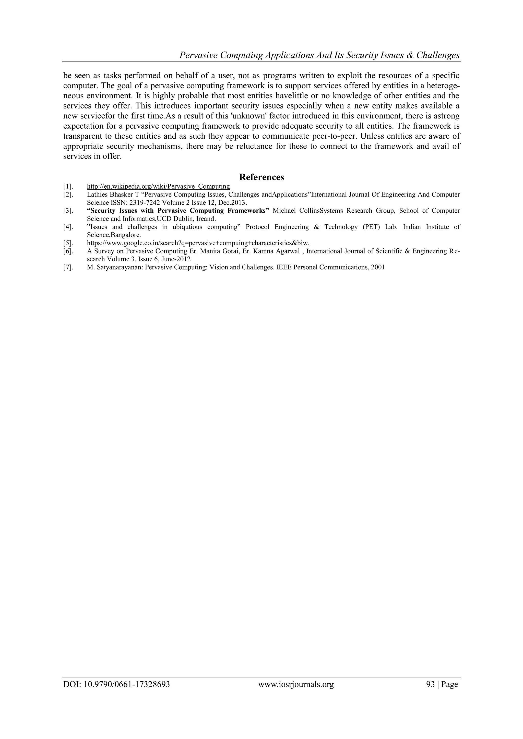 Pervasive Computing Applications And Its Security Issues & Challenges | PDF