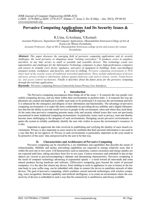 Pervasive Computing Applications And Its Security Issues & Challenges | PDF