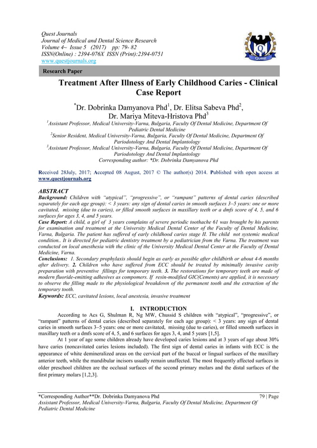 Treatment After Illness of Early Childhood Caries - Clinical Case ...