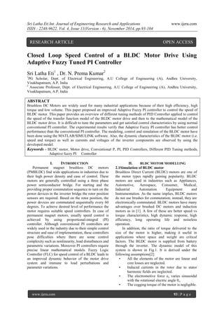 Closed Loop Speed Control of a BLDC Motor Drive Using Adaptive Fuzzy Tuned PI Controller | PDF