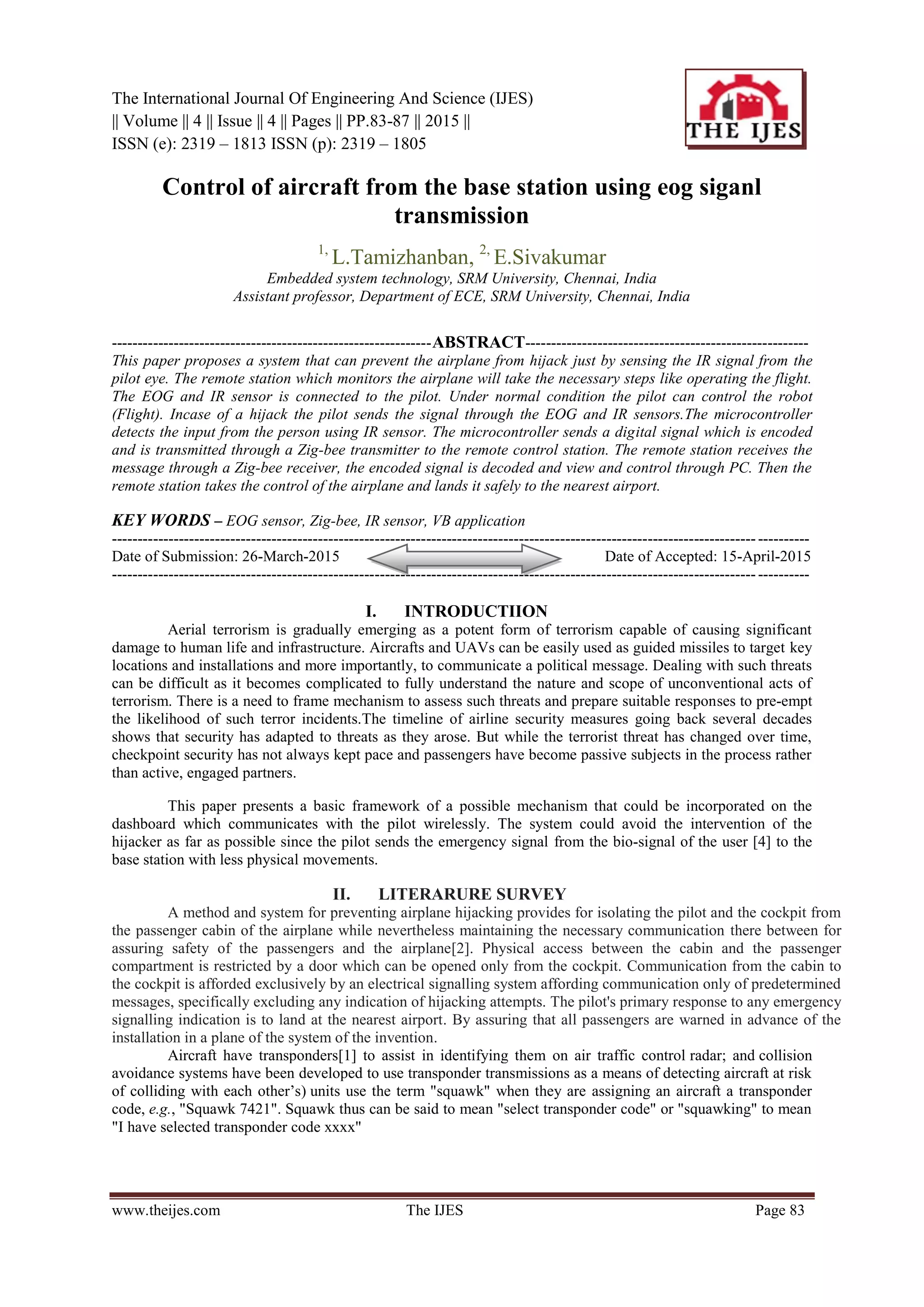 Control of aircraft from the base station using eog siganl transmission | PDF | Information and ...