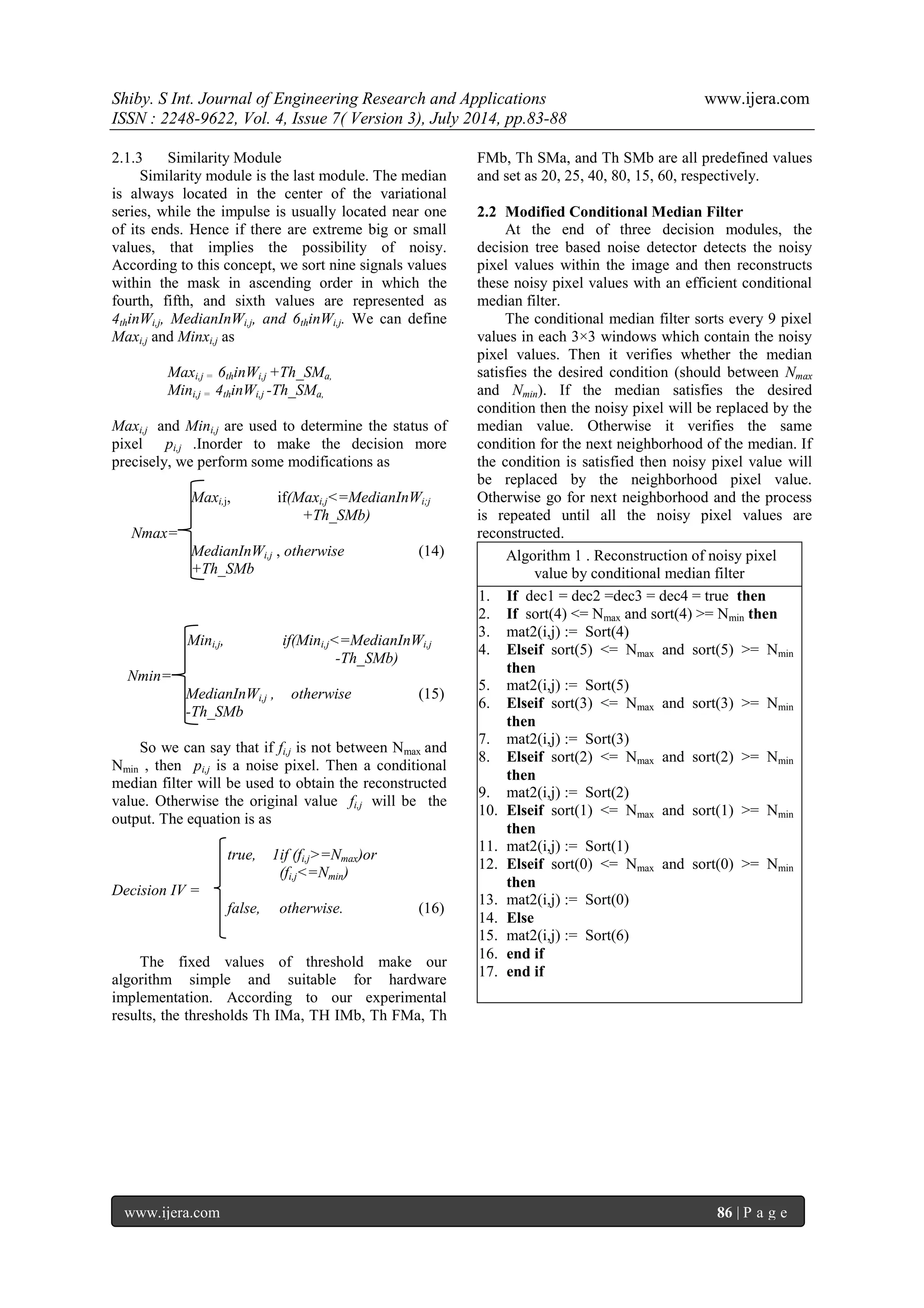 A Decision tree and Conditional Median Filter Based Denoising for impulse noise in images | PDF ...