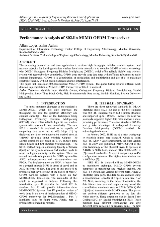 Performance Analysis Of 802 Lln Mimo Ofdm Transceiver Pdf