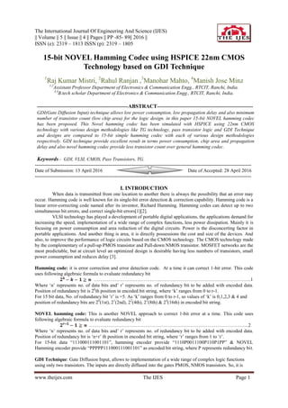15-bit NOVEL Hamming Codec using HSPICE 22nm CMOS Technology based on ...