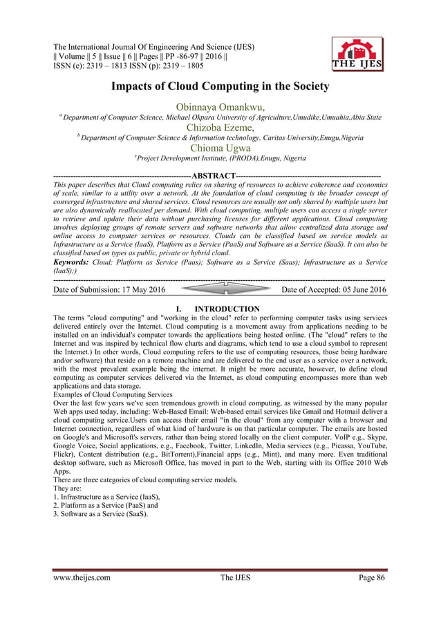 Impacts of Cloud Computing in the Society | PDF | Cloud Computing ...
