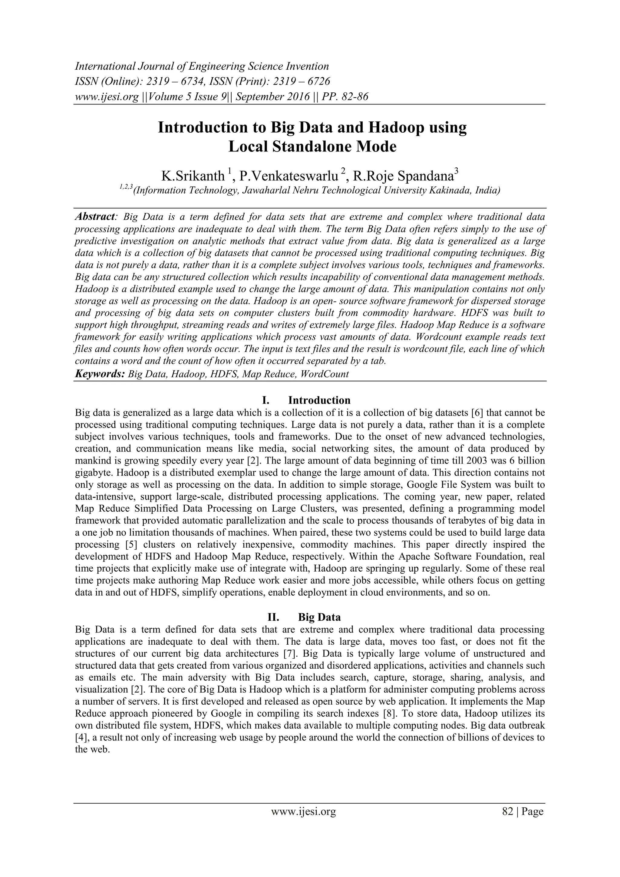 Introduction To Big Data And Hadoop Using Local Standalone Mode Pdf