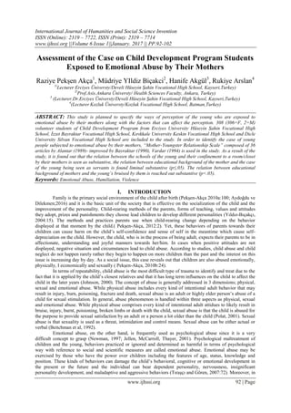 Assessment of the Case on Child Development Program Students Exposed to Emotional Abuse by Their ...