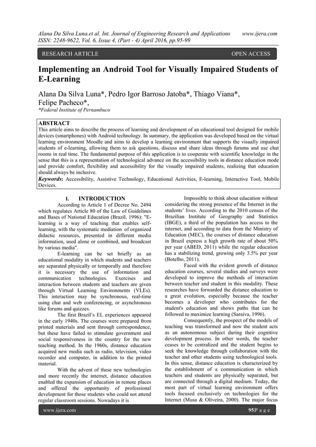 Implementing an Android Tool for Visually Impaired Students of E-Learning | PDF