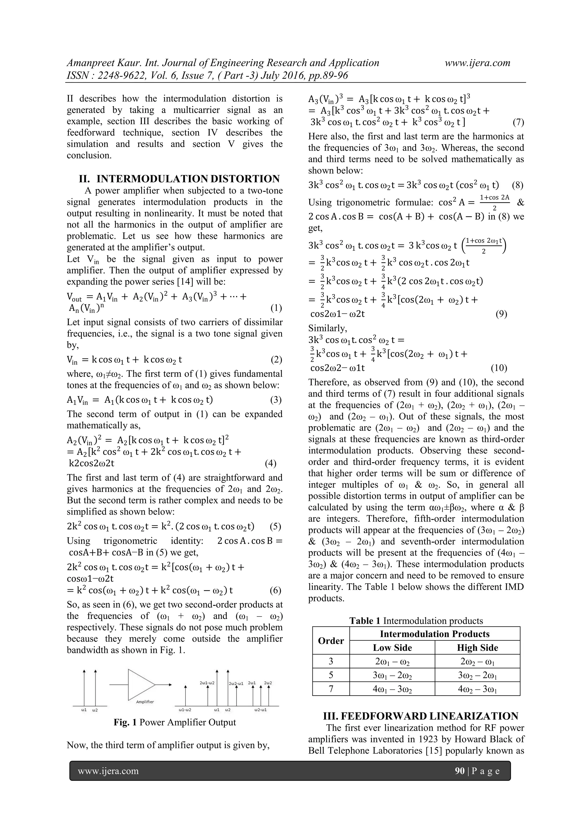 Intermodulation Distortion Cancellation By Feedforward Linearization Of Power Amplifier Pdf