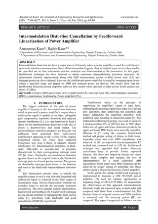 Intermodulation Distortion Cancellation by Feedforward Linearization of Power Amplifier | PDF