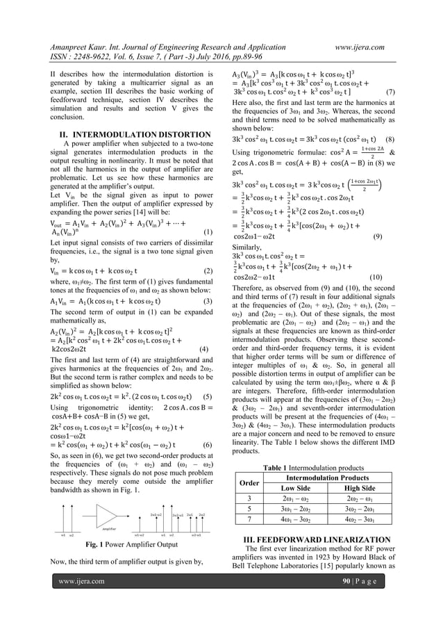 Intermodulation Distortion Cancellation by Feedforward Linearization of Power Amplifier | PDF