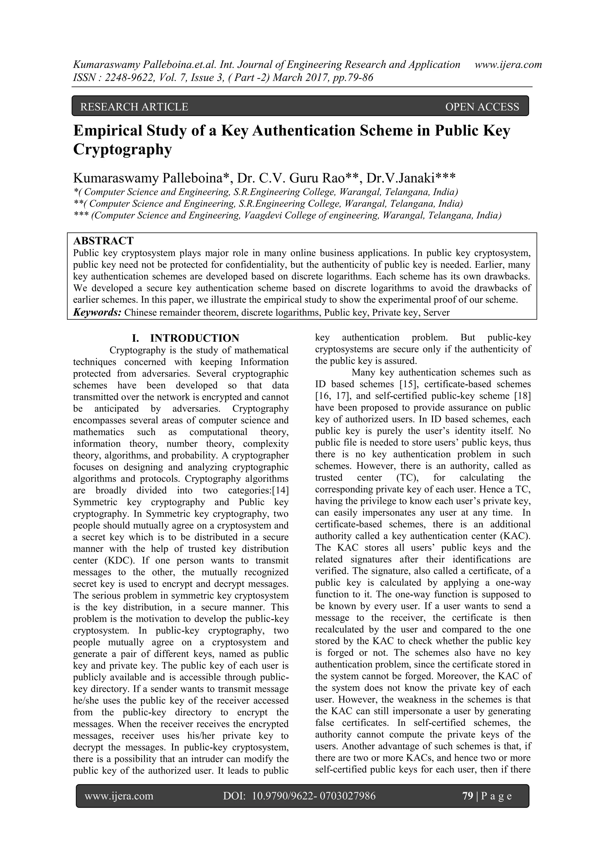 Empirical Study of a Key Authentication Scheme in Public Key Cryptography | PDF | Information ...
