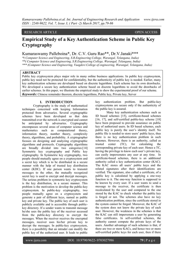 Empirical Study of a Key Authentication Scheme in Public Key Cryptography | PDF | Information ...