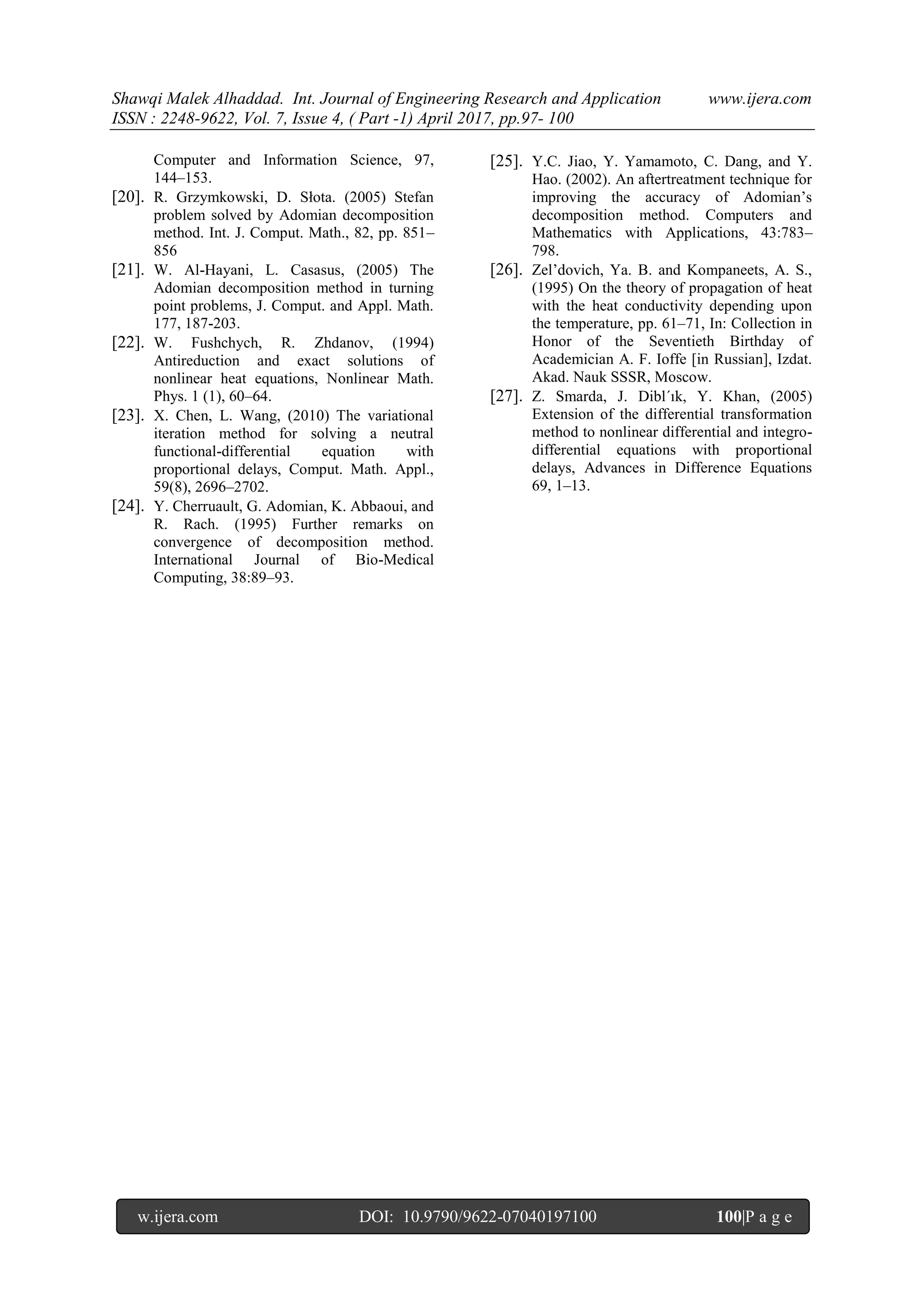 Adomian Decomposition Method For Solving The Nonlinear Heat Equation Pdf
