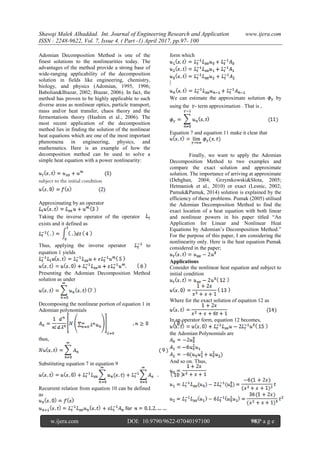 Adomian Decomposition Method for Solving the Nonlinear Heat Equation | PDF