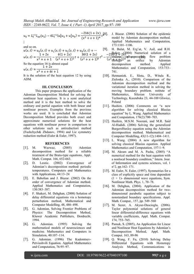 Adomian Decomposition Method For Solving The Nonlinear Heat Equation Pdf