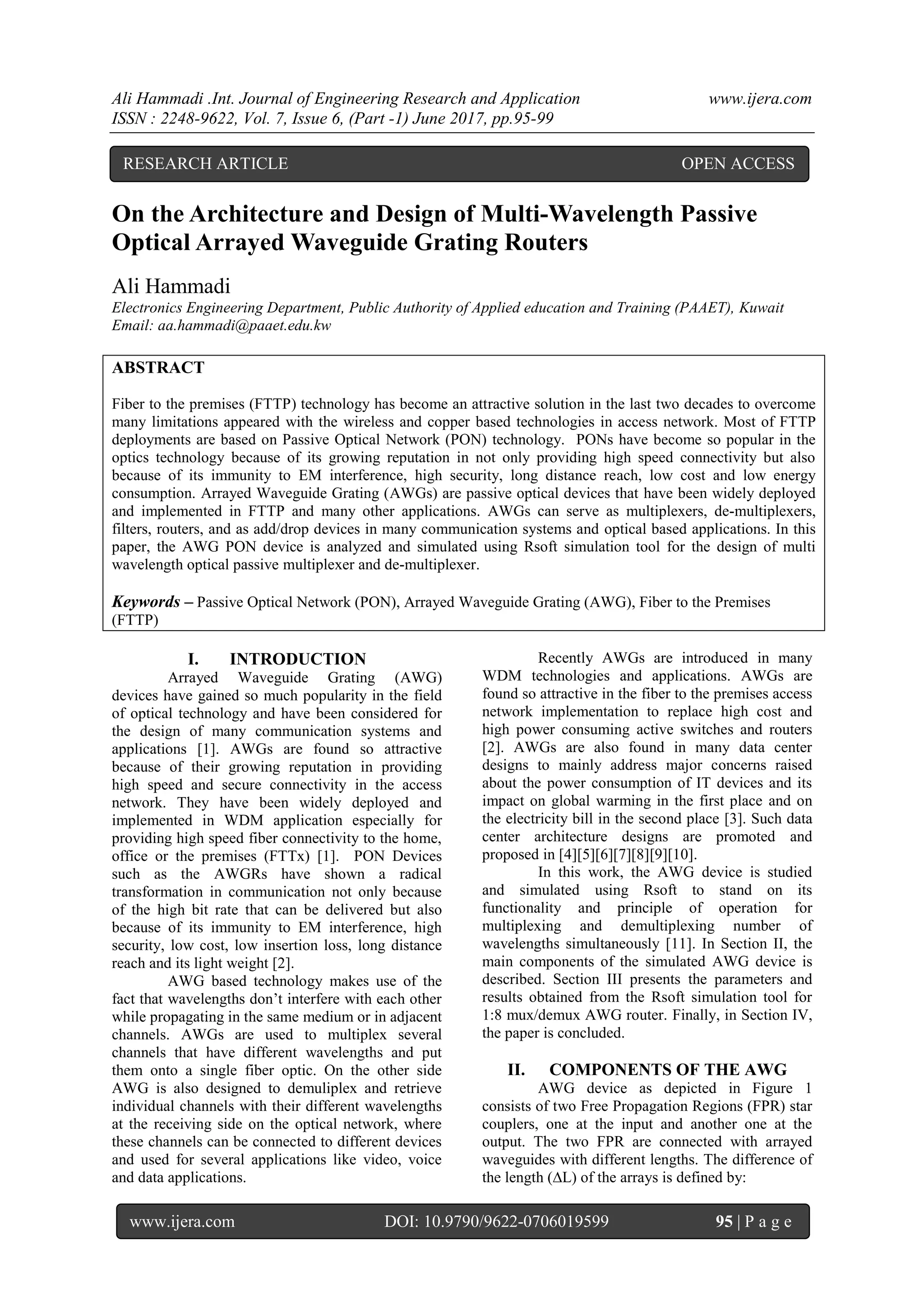 On the Architecture and Design of Multi-Wavelength Passive Optical Arrayed Waveguide Grating ...