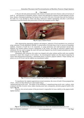 Immediate Placement and Provisionalization of Maxillary Posterior Single Implants | PDF | Dental ...