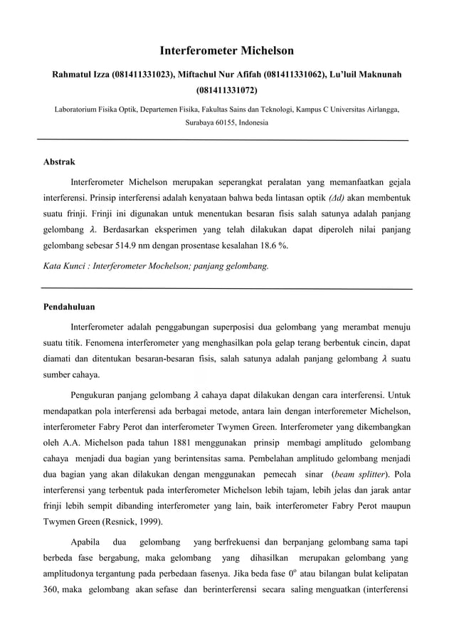 O1 interferometer michelson | PDF