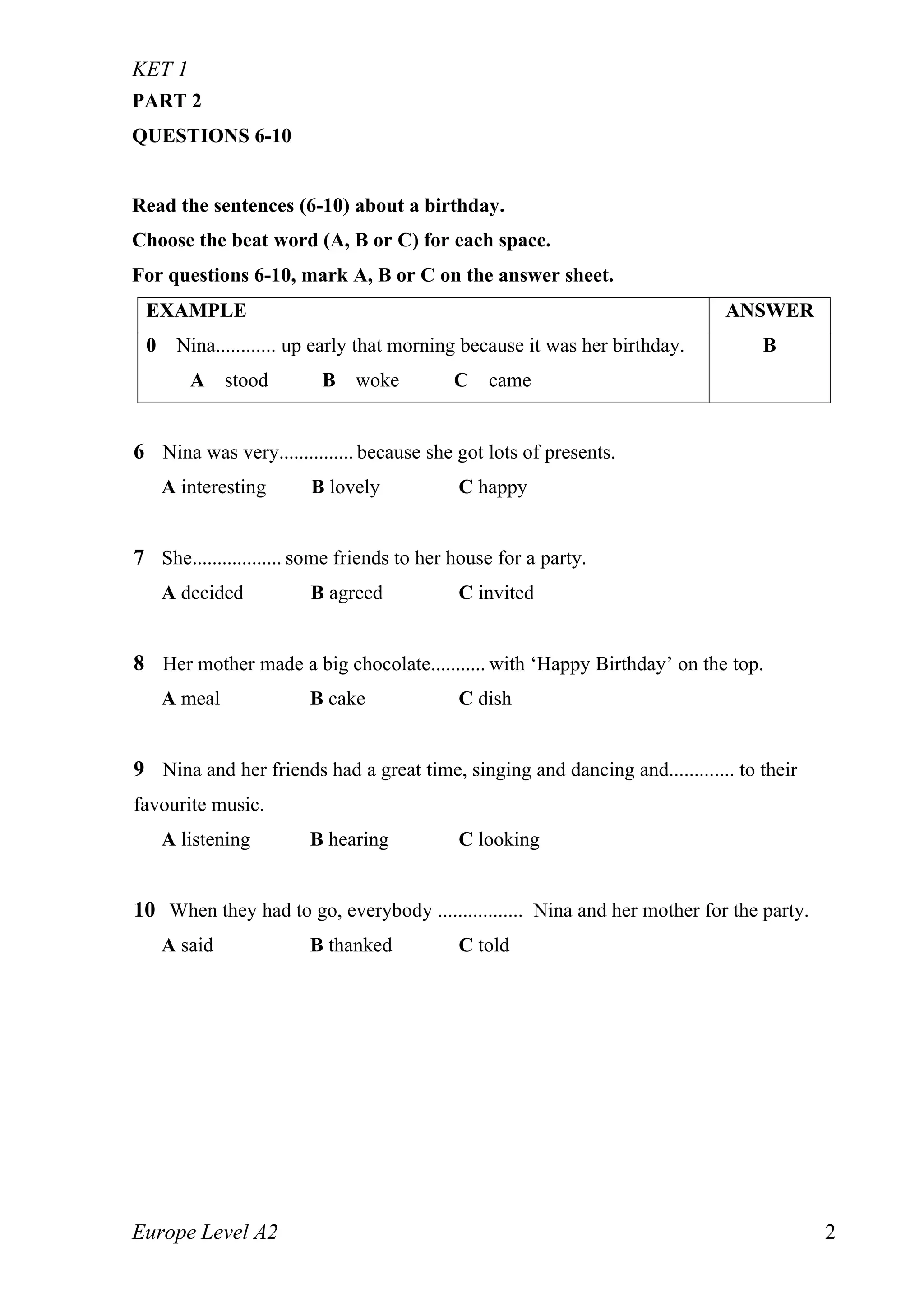 Cambridge KET 1 with answers | PDF | Free Download